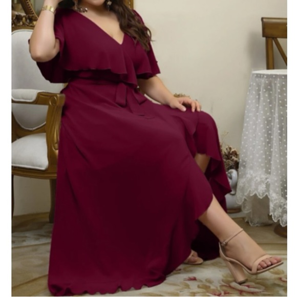 Dresses | Luxe Plus Size Belted Wrap Chiffon Maxi Patty Evening Formal ...